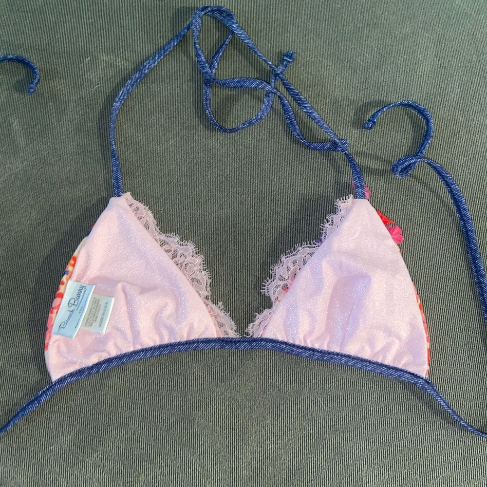 Rare Beach Bunny Denim Floral Bikini Top - Gem
